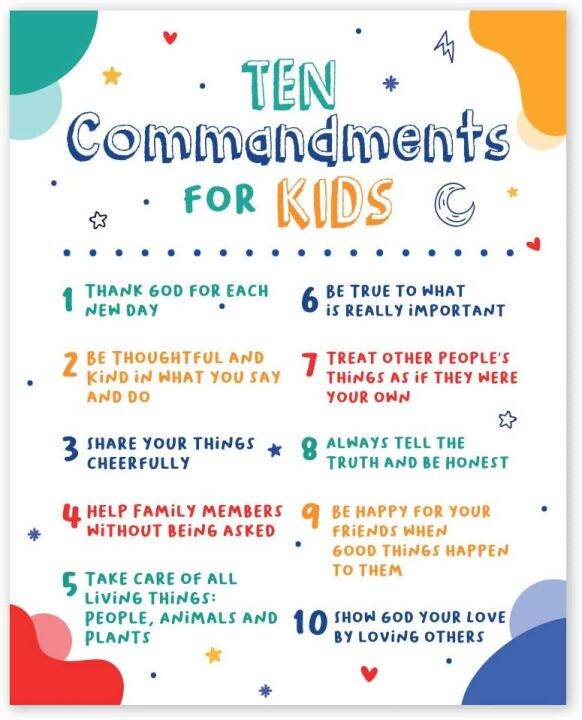Ten Commandments for Kids Wall Art Prints in Bible Verse Posters with ...