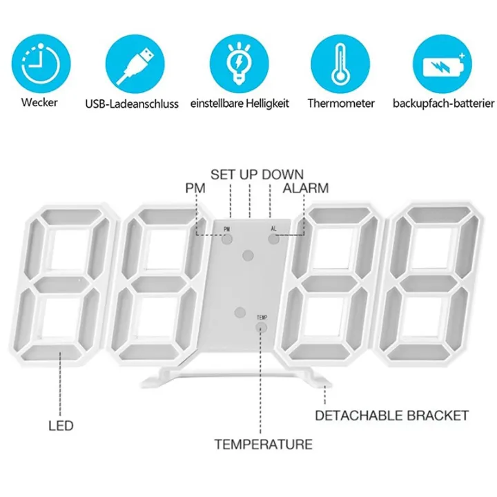 orasan clock Living Room Digital Alarm Clock 3D LED Wall Clock Desk ...