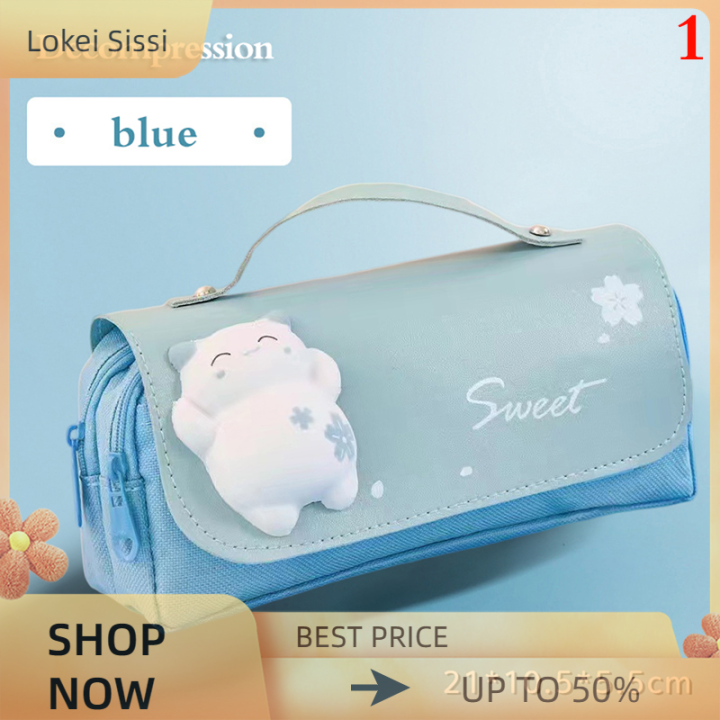 Lokei กระเป๋าดินสอสองชั้นแบบพกพาสำหรับเด็กผู้หญิงกระเป๋าบีบอัดลายแมว ...