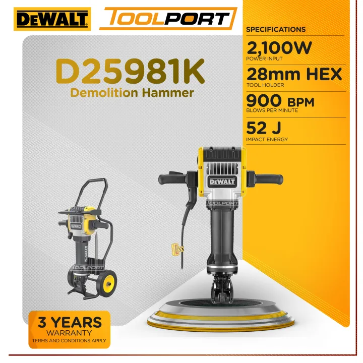 DeWalt D25981K 30-Kilos Demolition Hammer (28mm Hex) (2100W ) with Trolley [ TOOLPORT ] | Lazada PH