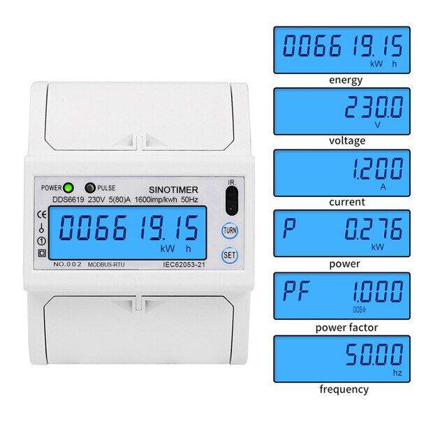 Din Rail Electric Ac 220v Single Phase Energy Meter Rs485 Modbus Rtu ...