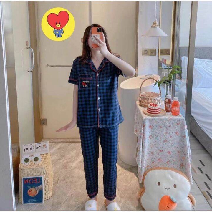 HOTชุดนอนแขนสั้น ผ้าฝ้าย ลายสก๊อต KPOP BTS BT21 2022 ！！ | Lazada.co.th