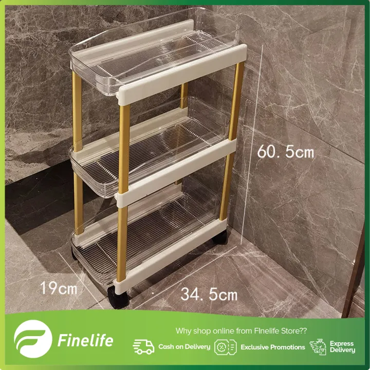 Finelife Trolley storage rack floor Stainless steel bathroom kichen ...