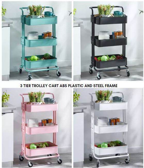 Merkon 1001 3 Tier Utility Cart Kitchen Trolley ABS Plastic Tray and ...