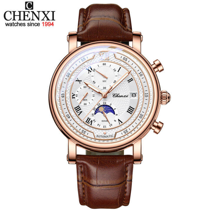 CHENXI นาฬิกาข้อมือโครโนกราฟของผู้ชายนาฬิกาข้อมือแบบธุรกิจสำหรับผู้ชายสายหนังพร้อมนาฬิกาผู้ชาย ...