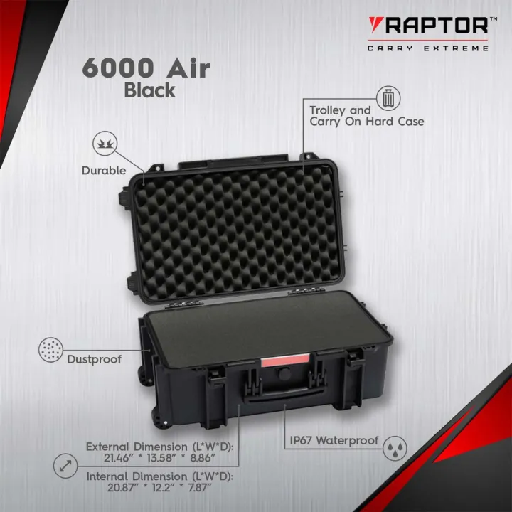 Raptor 6000 Air (Black) Waterproof Dustproof Trolley and Carry On Hard ...