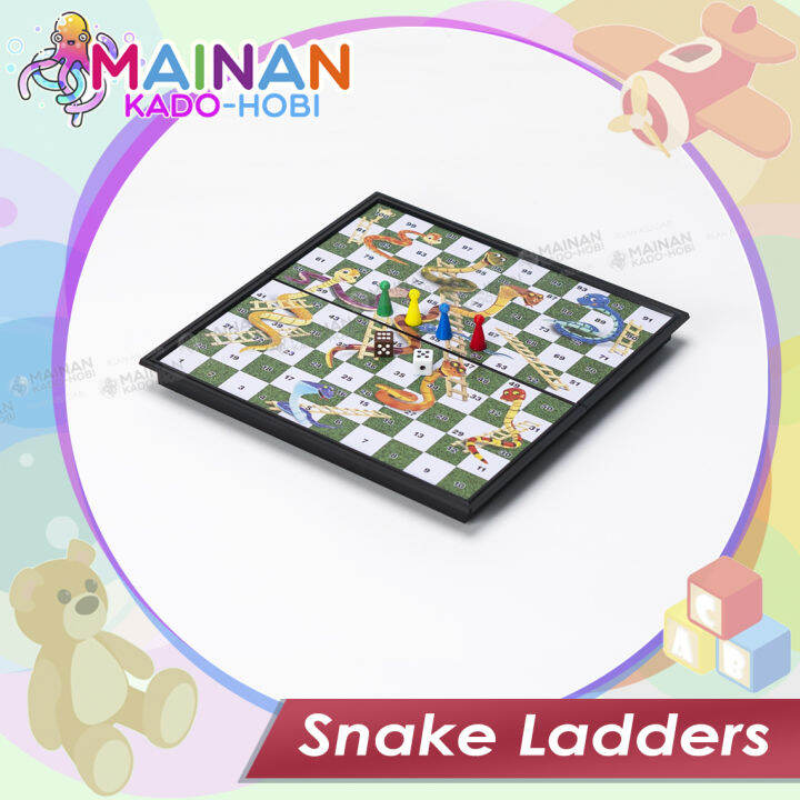 MAINAN ANAK MAGNETIC BOARD GAME DADU ULAR TANGGA SNAKE LADDER | Lazada ...