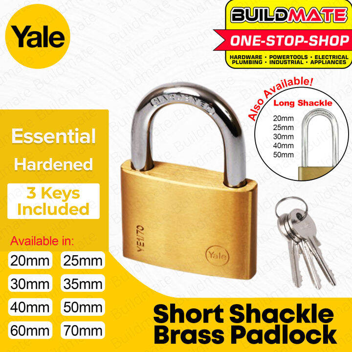 YALE Essential Series SHORT Shackle Brass Padlock Pad lock 20mm 25mm 30mm 35mm 40mm 50mm 60mm ...