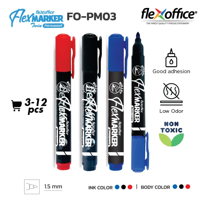 FlexOffice Permanent Marker FO-PM03 3pcs/12pcs - Stationery - 1.5mm Nib ...