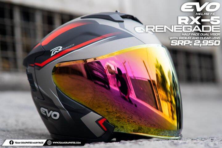EVO RX-5 RENEGADE BLACK RED (IRIDIUM LENS) HALF FACE DUAL VISOR HELMET ...