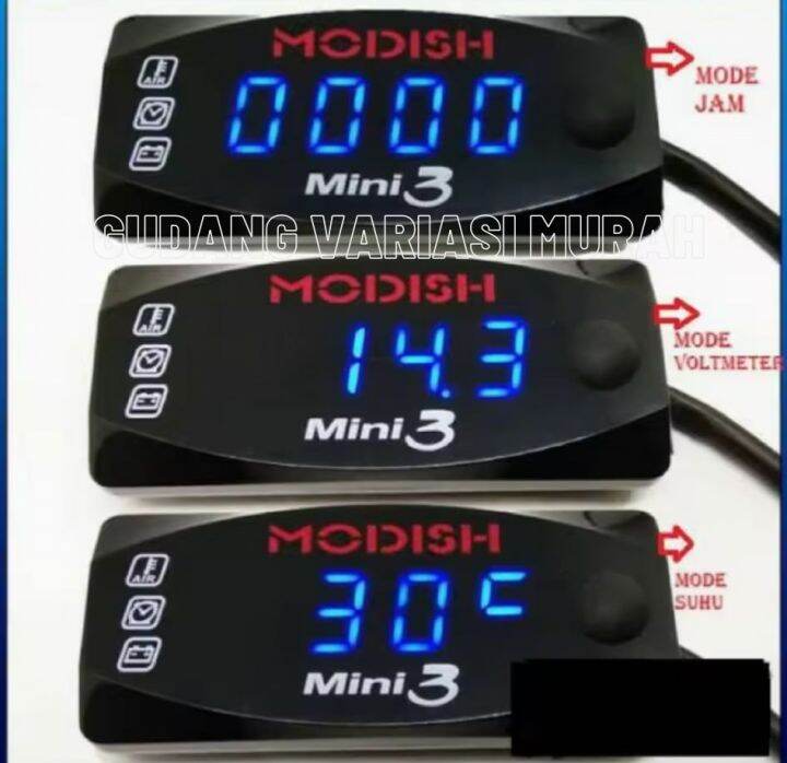 Voltmeter AKI 3in1 JAM SUHU VOLT METER AKI MOTOR UNIVERSAL NMAX PCX ...