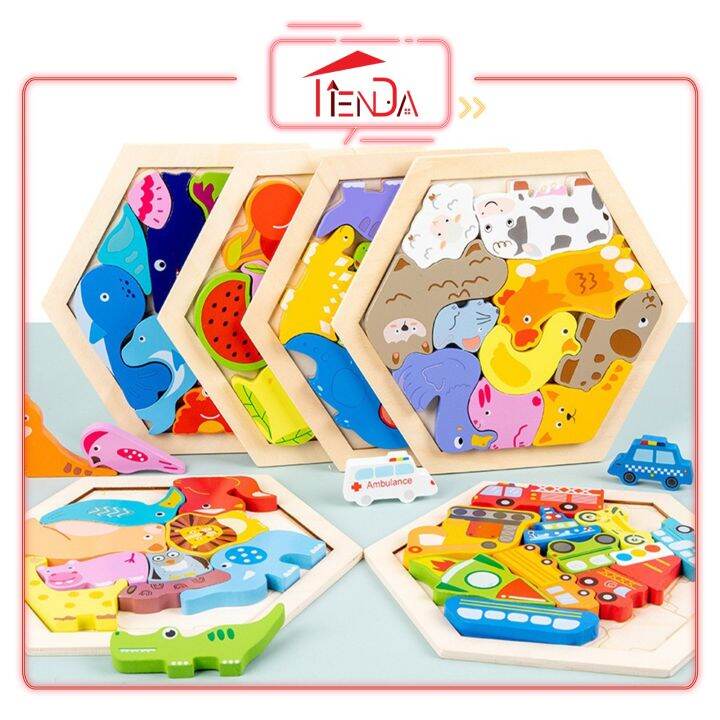 Children Kids Wooden 3D Puzzle Animal Jigsaw Wooden Puzzle Carton ...
