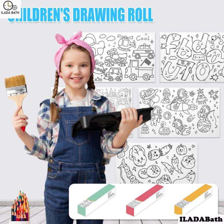 Coloring Paper Roll Children's Drawing Roll with 12 Colored Pencils ...