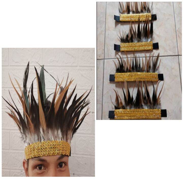 1 Set Aksesories Kepala Bulu dayak / Topi Bulu adat dayak / aksesories ...