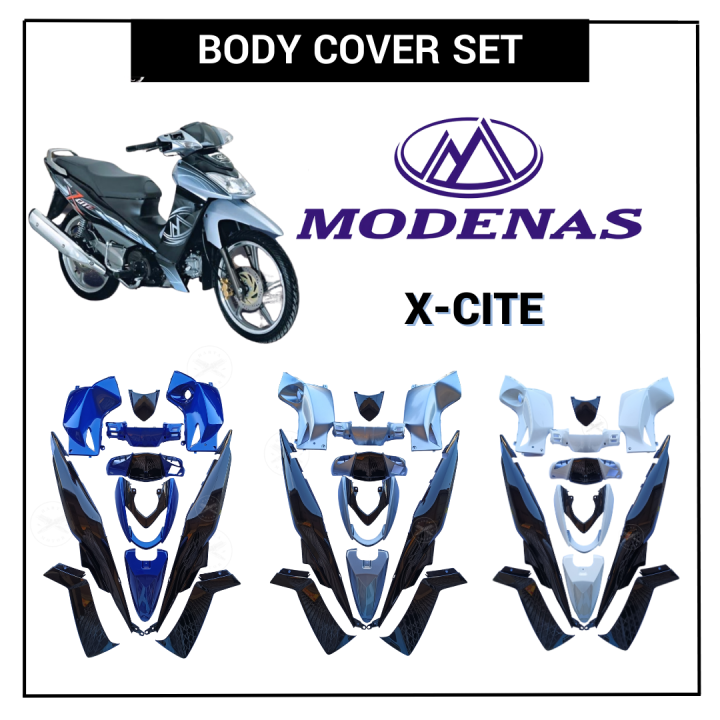 ORIGINAL MODENAS X CITE FULL BODY COVER SET - XCITE WHITE BLACK SILVER BLUE COVERSET BODYSET ...