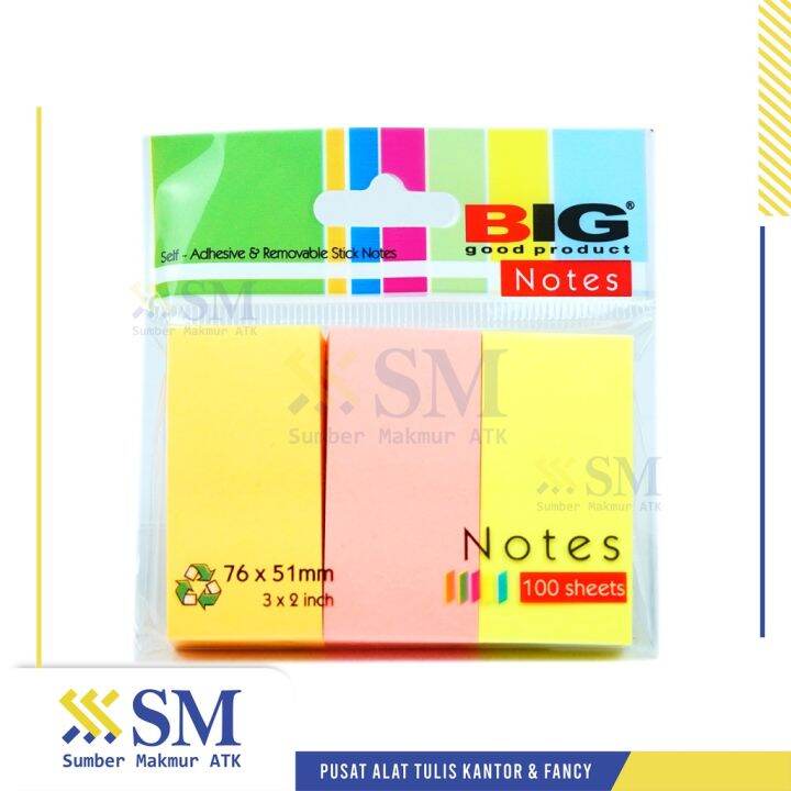 POST IT/STICKY NOTE BIG 76 X 51 MM 3 WARNA | Lazada Indonesia