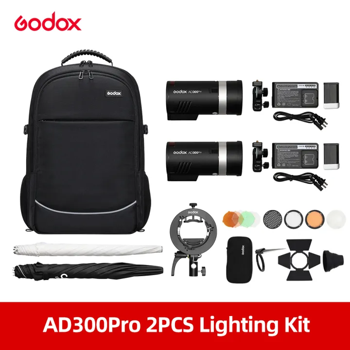 Godox 2pcs AD300Pro AD300 PRO 300W Out Door Flash Flashes with Backpack + Umbrella + S2 Bracket ...