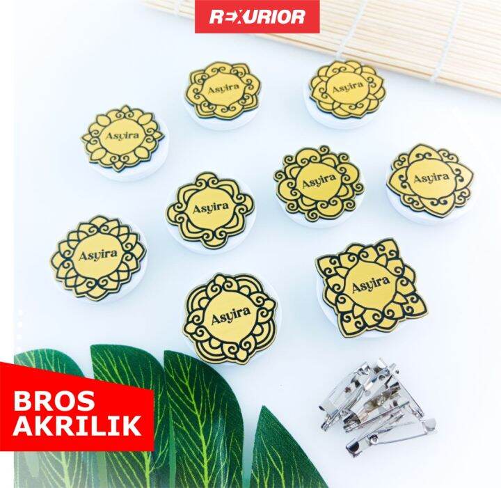 PIN BROS AKRILIK GOLD CUSTOM NAMA ( FLORAL ) | REXURIOR | Lazada Indonesia