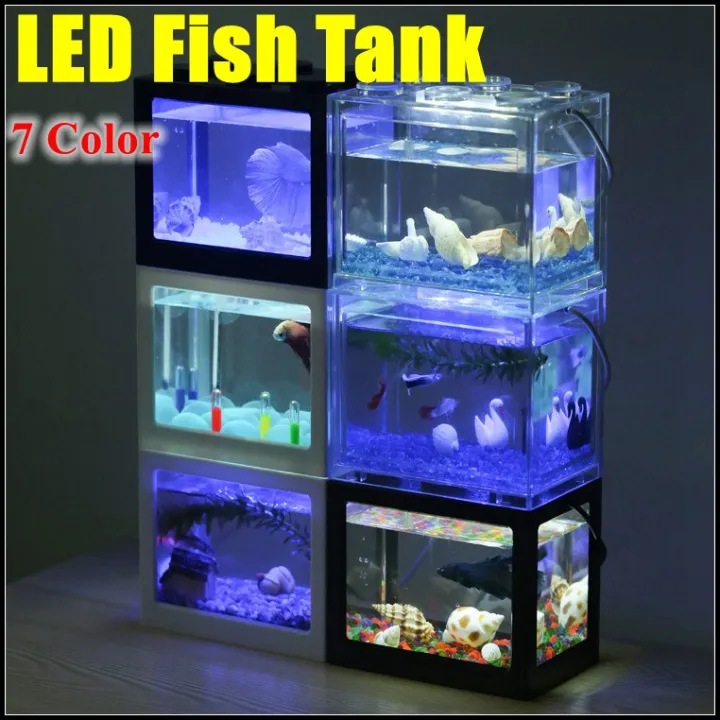 [Ship Today] LED Betta fish Tank 10 Colors Mini Aquarium Fighting ...