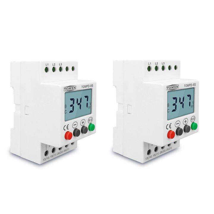 TOMZN 2X 3 Phase Din Rail Voltage Relay Adjustable Under Over Voltage ...
