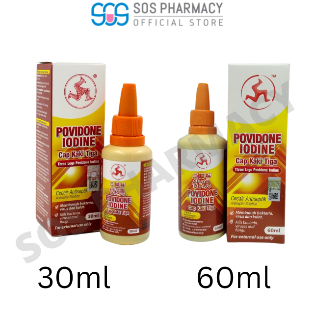 3 Legs Povidone Iodine 三脚标 优碘 Cap Kaki Tiga Povidone Iodine Antiseptic (30ML / 60ML) | Lazada