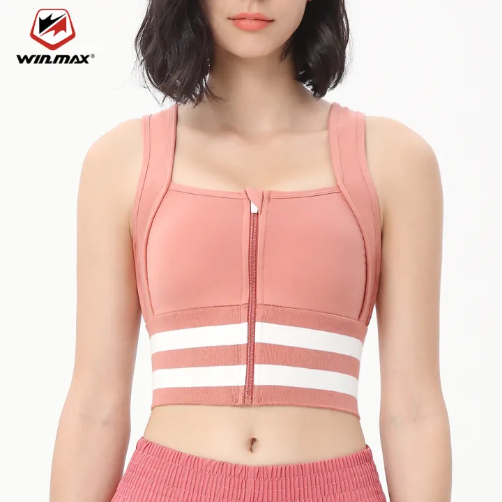 Winmax กันกระแทกพร้อมซิปด้านหน้าสปอร์ตบราสำหรับผู้หญิงสายรัดไหล่กว้างเสื้อยิมเสื้อโยคะคอยูไม่มี ...
