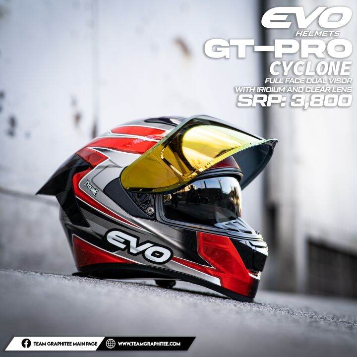 EVO GT-PRO CYCLONE RED BLACK FULL FACE DUAL VISOR WITH FREE CLEAR LENS ...