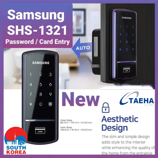 Samsung Digital Door Lock SHS-1321 RIM Deadbolt Smart Tag Key & Card ...