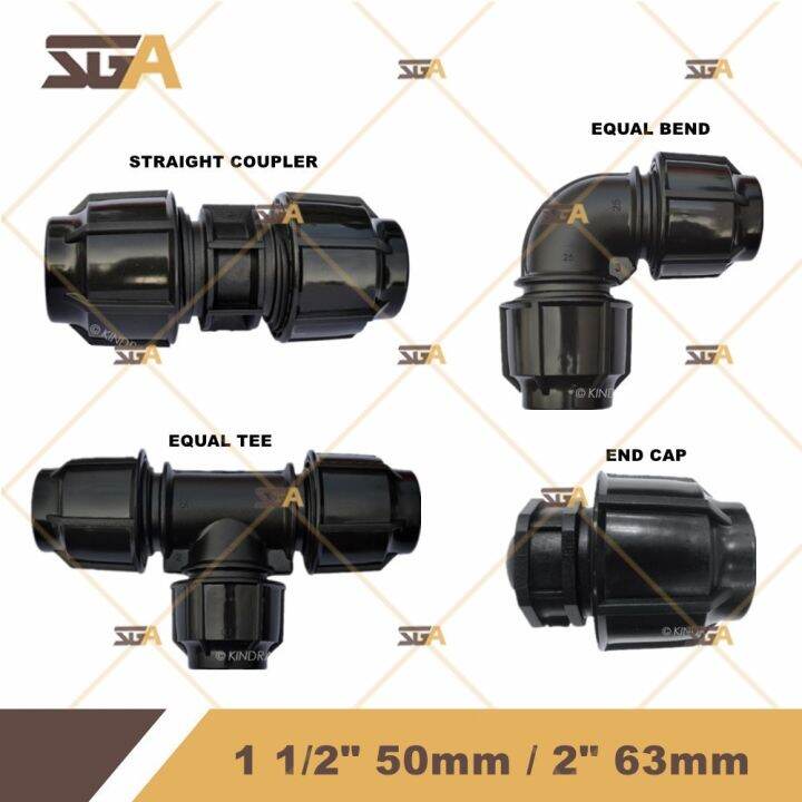 [HOT FYWJ] POLY PIPE FITTING 50MM 1 1/2 / 63MM 2 Straight Coupler Equal Bend Equal Tee End Cap ...