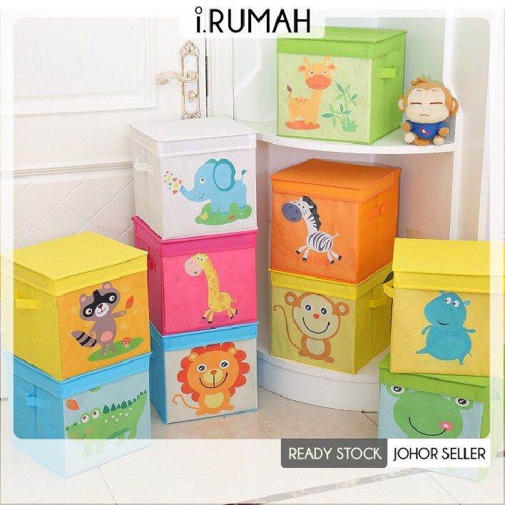 【i.Rumah】 Ready stock Foldable Non Woven Kids Storage Box with cover ...