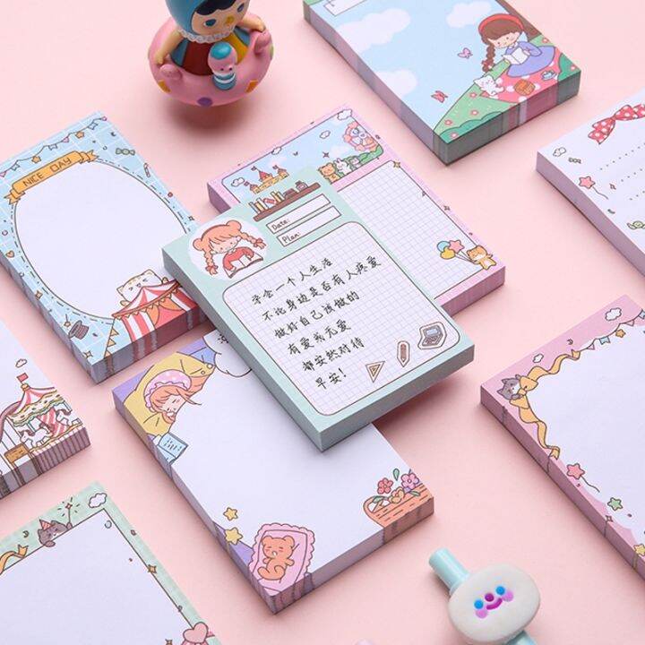 100 Sheets Korean Cartoon Sticky Notes Student Message Note Book Office ...