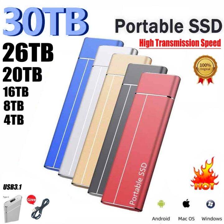 100 Original High-speed SSD 30TB Storage Portable External Solid State Hard Drive USB3.1 ...