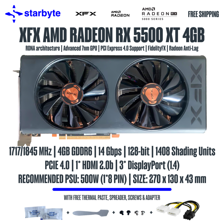 Used XFX AMD RX 5500 4GB AMD Graphic Graphics Card grafik cards stock ...