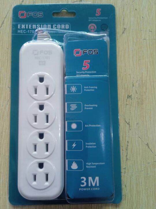 FOS Power Outlet Extension Portable 4 Port Power Outlet Extension with cable 3M HEC-1701 power ...