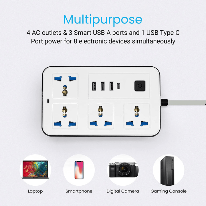 2M Type-C Ports Universal Extension Multi Cord with Power Socket USB ...
