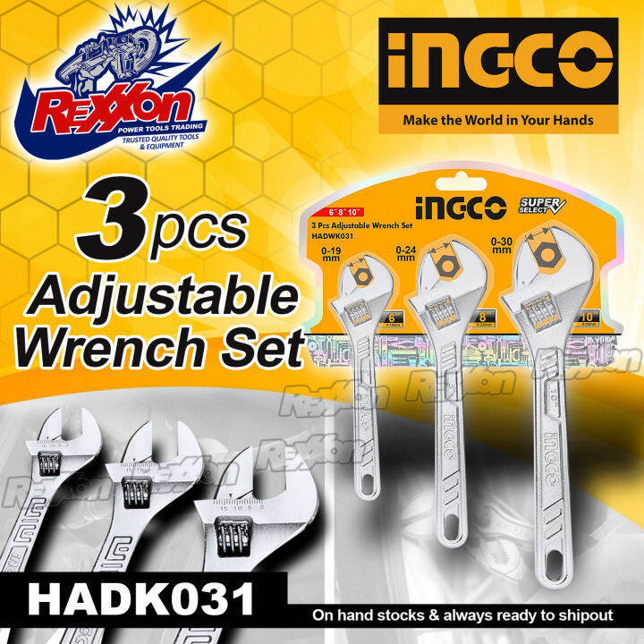 INGCO SUPER SELECT 3pcs Adjustable Wrench Set / Open Monkey Wrench ...