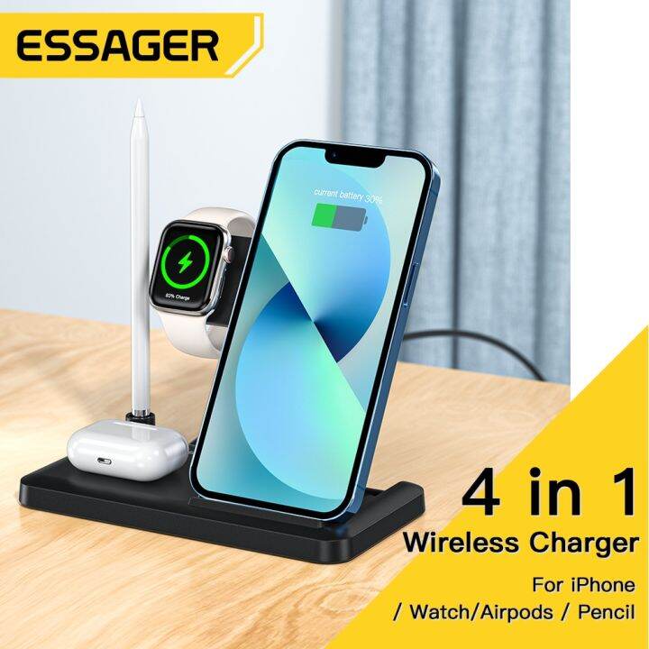 Essager 4 in 1 Wireless Charger Stand 15W Charging For iPhone 14 13 12 ...