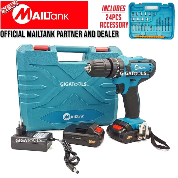 MailTank Cordless Hammer Drill / Driver Lithium Ion 32V with 24pcs ...