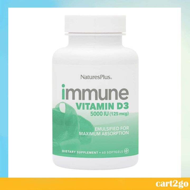 Natures Plus Immune Vitamin D3 5000 IU 60 Softgels NaturesPlus Supports ...