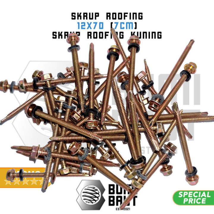 Sekrup Roofing Kuning #12x70 (7cm) / Baut Baja Ringan / Kanopi | Lazada ...