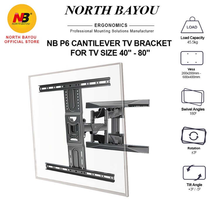 NB P6 CANTILEVER TV BRACKET SUITABLE FOR TV SIZE 40" - 80" | Lazada