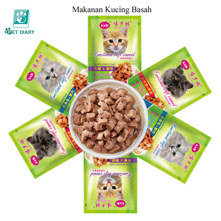 PET DIARY 90gr Pouch Makanan Kucing Basah Cat Wet Food Salmon Tuna ...