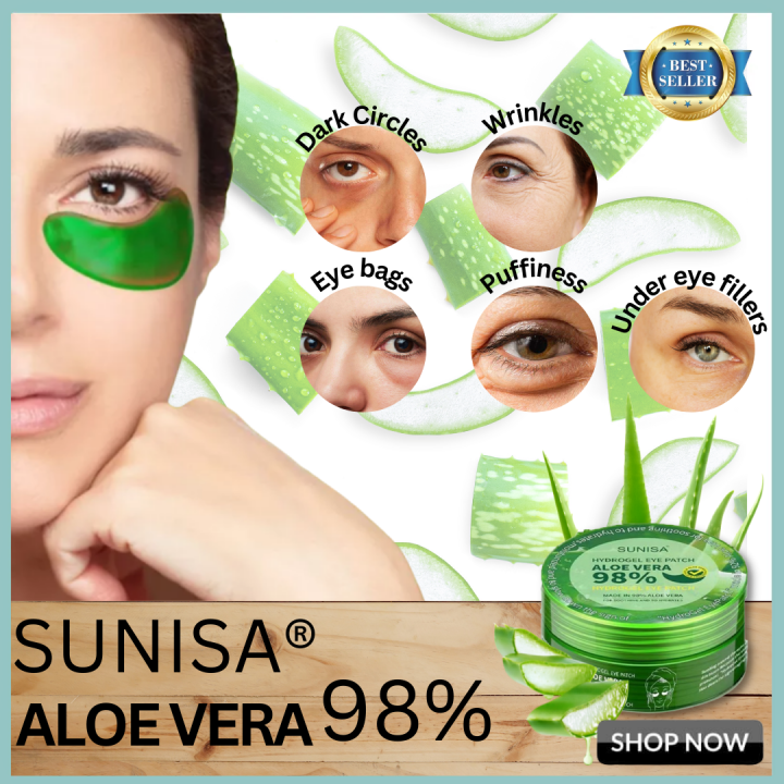 100% AUTHENTIC SUNISA ALOE VERA 98% WITH COLLAGEN HYDRO GEL EYE PATCH ...