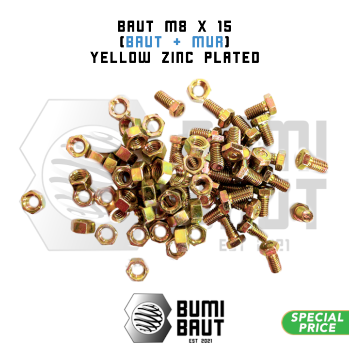 Baut Mur M8 X 15 / Hexagon Kuning / Baut Lubang Siku (BMK) | Lazada ...