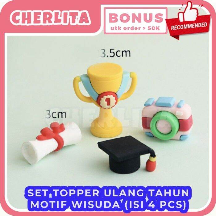 Cake Topper Wisuda Topi Hiasan Kue Ulang Tahun Toga Kamera Piala Mini ...