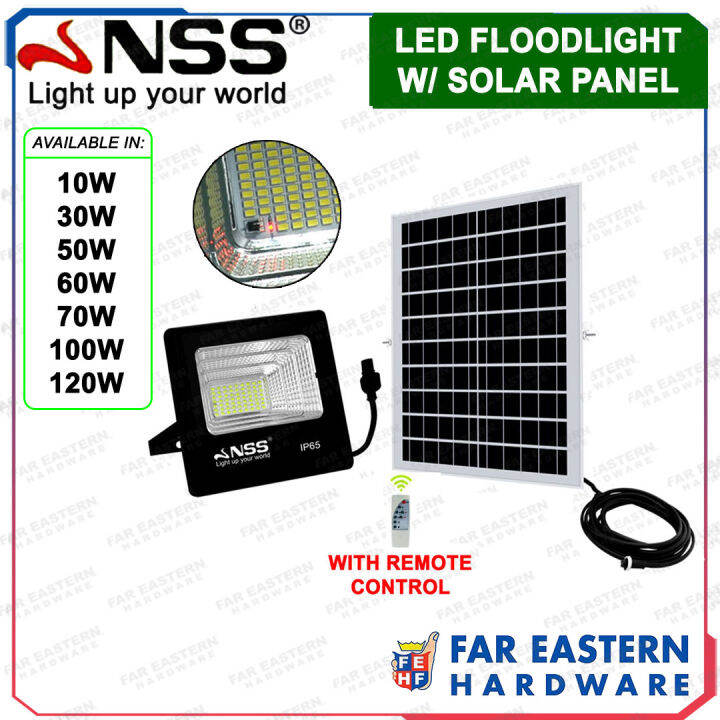 NSS LED Floodlight w/ Solar Panel 10W | 30W | 50W | 60W | 70W | 100W ...