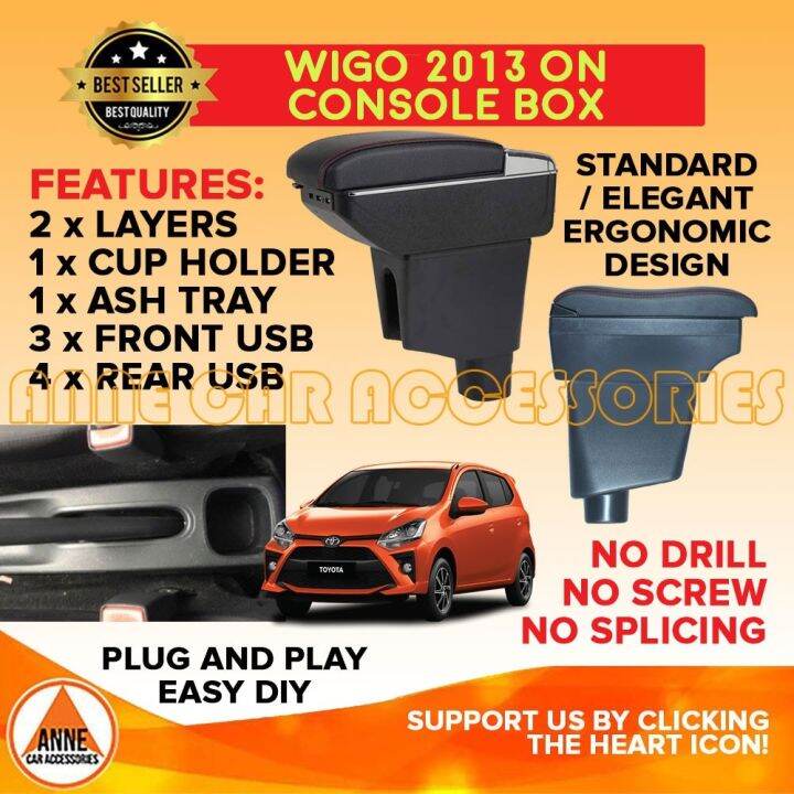 Premium Car Armrest for Toyota Wigo 2013 - 2023 Model Elegant Ergonomic ...
