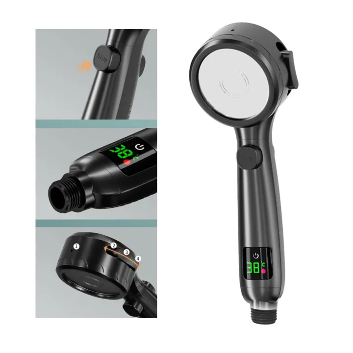 amagogo Temperature Display Shower Head Handheld No charging Required ...