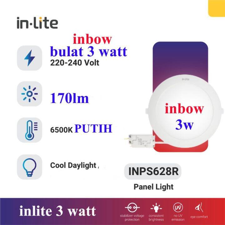 LAMPU PANEL LED 3w INBOW kotak INPS628S DOWNLIGHT IN-LITE INLITE ...