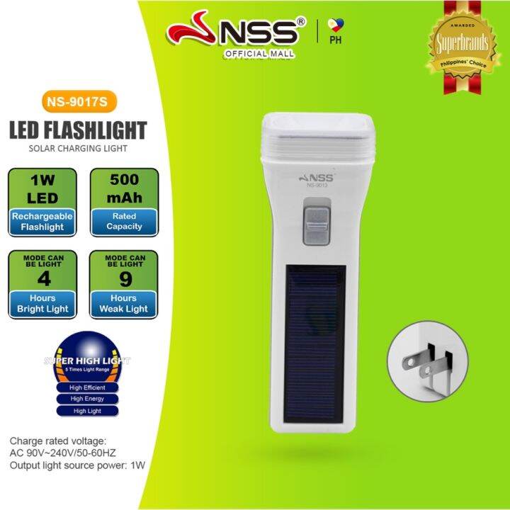 Nss solar Rechargeable Flashlight flash light built-in plug LED ...
